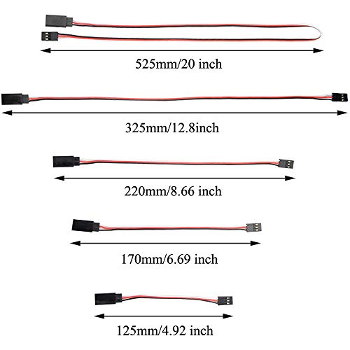 WMYCONGCONG 25 PCS 5 Sizes Male to Female 3 Pin Servo Extension Lead Wire Cable Compatible with Futaba JR Servo Extension Connection