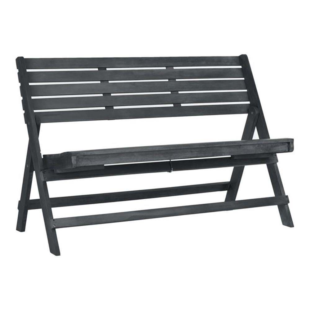 SAFAVIEH Outdoor Collection Luca Dark Slate Grey Folding Bench