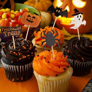 FEPITO 60 Pieces Halloween Decoration Topper Halloween Toothpick Flags Markers for Halloween Party Decor