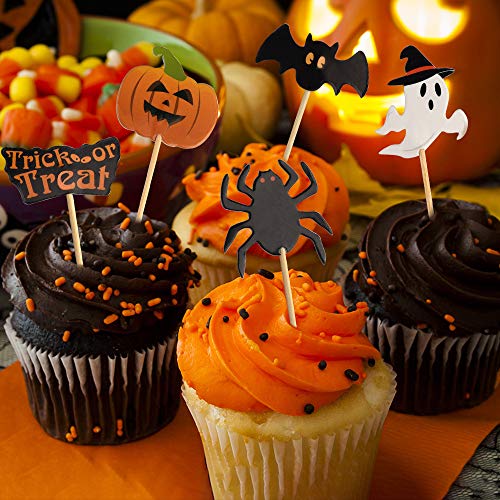 FEPITO 60 Pieces Halloween Decoration Topper Halloween Toothpick Flags Markers for Halloween Party Decor