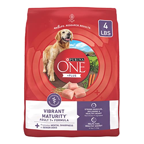 Purina ONE High Protein Dry Senior Dog Food Plus Vibrant Maturity Adult 7 Plus Formula - (Pack of 4) 4 lb. Bags