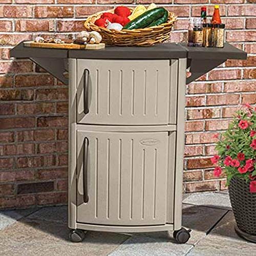 Suncast New Portable Outdoor Patio Prep Serving Station Table & Cabinet (2 Pack)