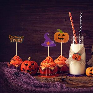 FEPITO 60 Pieces Halloween Decoration Topper Halloween Toothpick Flags Markers for Halloween Party Decor