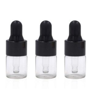 100 pcs 2ml clear glass dropper bottles refillable empty sample vial eye dropper with pipette essential oil perfume storage containers for aromatherapy eye dropper cosmetics, black lid