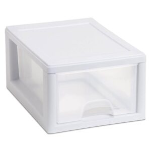 sterilite 24-pack plastic storage drawers, stackable drawer organizer bins, clear, 6 qt