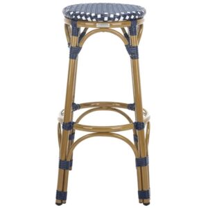 SAFAVIEH Outdoor Collection Kipnuk Navy and White and Light Brown Indoor/Outdoor Stacking Bar Stool