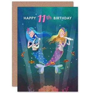 wee blue coo mermaid music birthday 11th greetings card