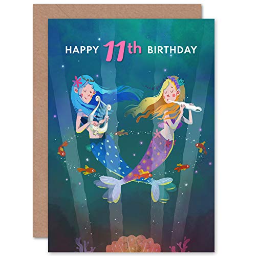 Wee Blue Coo Mermaid Music Birthday 11th Greetings Card