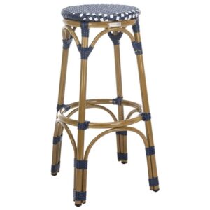 safavieh outdoor collection kipnuk navy and white and light brown indoor/outdoor stacking bar stool