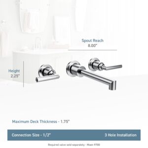 Moen TS43003BL Arris Two-Handle Wall Mount Bathroom Faucet Trim, Valve Required, Matte Black