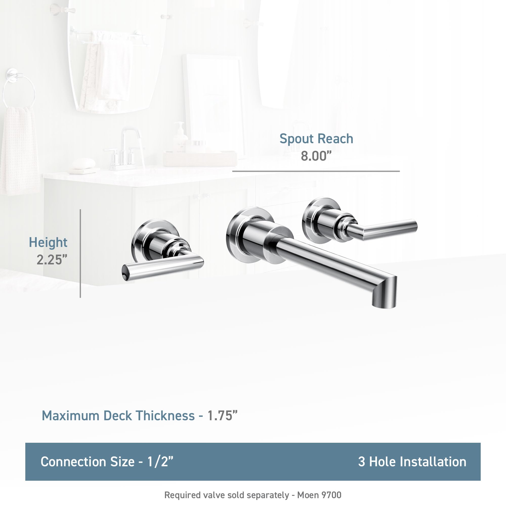 Moen TS43003BL Arris Two-Handle Wall Mount Bathroom Faucet Trim, Valve Required, Matte Black