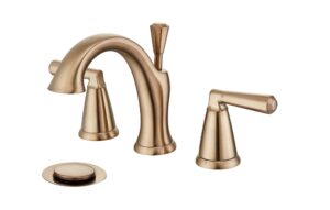 enzo rodi 8 inch bathroom faucets widespread brushed gold, two-handle bath lavatory sink faucet, for 3-holes wide, with metal lift pop-up drain assembly, transitional mid-arc spout