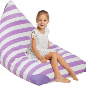 Aubliss Stuffed Animal Storage Bean Bag Chairs Cover, 50"x 35" Extra Large Bean Bags Chair for Kids & Adults, Beanbag Toy Storage for Boys Girls - Premium Cotton Canvas Purple Stripe