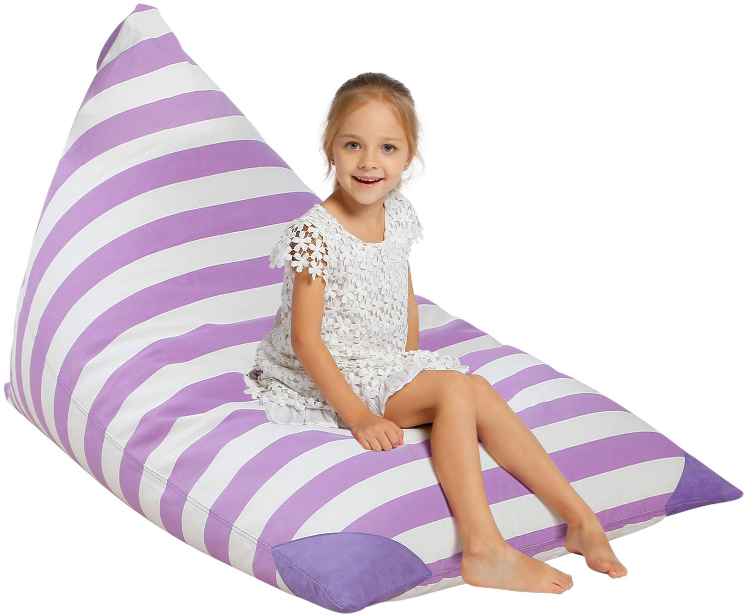 Aubliss Stuffed Animal Storage Bean Bag Chairs Cover, 50"x 35" Extra Large Bean Bags Chair for Kids & Adults, Beanbag Toy Storage for Boys Girls - Premium Cotton Canvas Purple Stripe