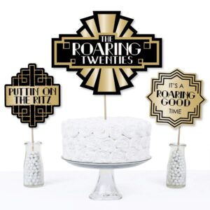 Big Dot of Happiness Roaring 20's - 1920s Art Deco Jazz Party Centerpiece Sticks - Table Toppers - Set of 15