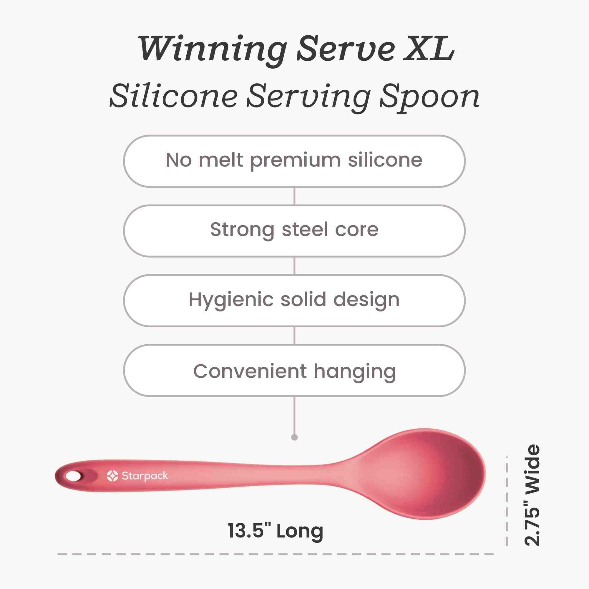 Starpack 'Winning Serve' XL Premium Silicone Serving Spoon (13.5") - Large Silicone Spoon for Cooking High Heat Resistant to 600°F - LFGB Grade Nonstick Mixing Spoons - Large Rubber Serving Spoons