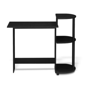 Furinno Compact Computer Desk with Shelves, Round Side, Americano/Black