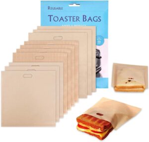 10 toaster bags reusable grilled cheese bags non stick toaster bag for sandwiches, chicken, nuggets, panini and garlic toasts