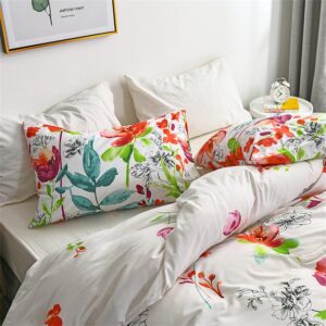 Fire Kirin Floral Duvet Cover Set with Soft Lightweight Microfiber 1 Duvet Cover and 2 Pillowcases, Colorful Flower Pattern Bedding Sets Comforter Cover (King)