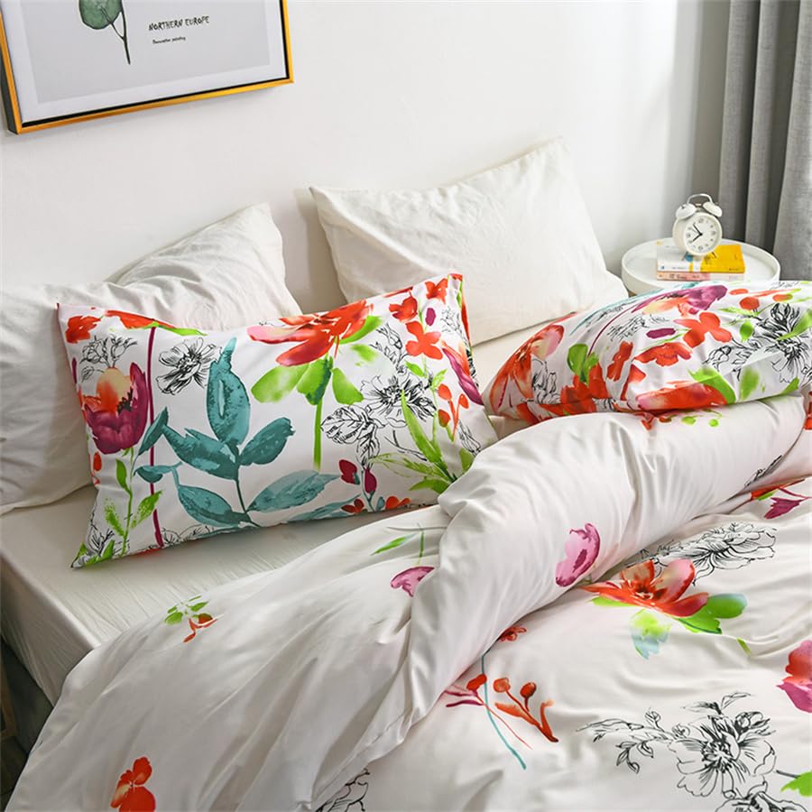 Fire Kirin Floral Duvet Cover Set with Soft Lightweight Microfiber 1 Duvet Cover and 2 Pillowcases, Colorful Flower Pattern Bedding Sets Comforter Cover (King)