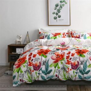 Fire Kirin Floral Duvet Cover Set with Soft Lightweight Microfiber 1 Duvet Cover and 2 Pillowcases, Colorful Flower Pattern Bedding Sets Comforter Cover (King)