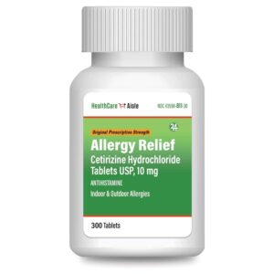 healthcareaisle allergy relief - cetirizine hydrochloride tablets usp, 10 mg – 300 tablets – original prescription strength allergy medication, 24-hour allergy relief