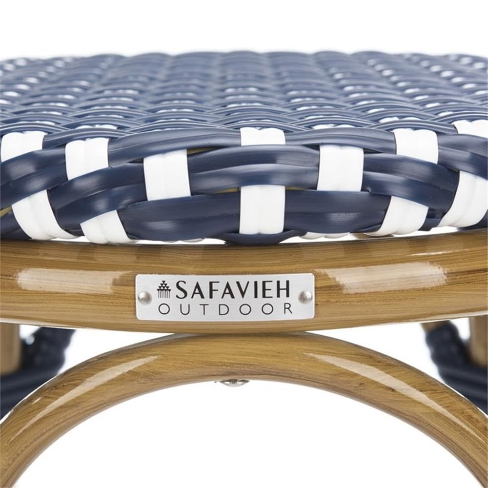 SAFAVIEH Outdoor Collection Kipnuk Navy and White and Light Brown Indoor/Outdoor Stacking Bar Stool