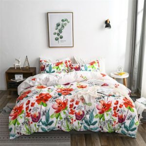 fire kirin floral duvet cover set with soft lightweight microfiber 1 duvet cover and 2 pillowcases, colorful flower pattern bedding sets comforter cover (king)