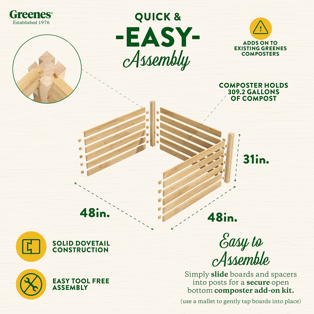 Greenes Fence Cedar Wood Composter Add-On Kit, 48" L x 48" W x 31" H / 309.17 gallons - Made in USA with North American Cedar