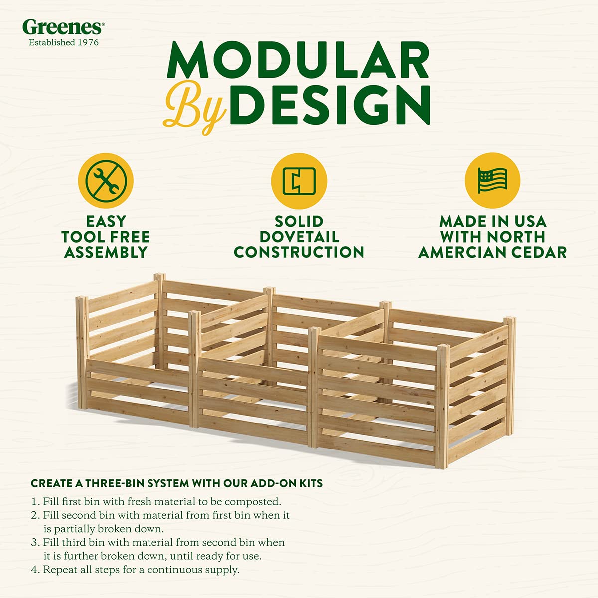 Greenes Fence Cedar Wood Composter, 48" L x 48" W x 31" H / 309.17 gallons - Made in USA with North American Cedar