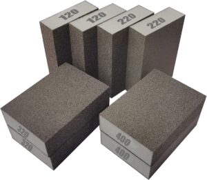 8 pcs sanding sponge assortment, 2 pcs each of 120 220 320 400 grit -coarse medium fine hand sanding block sandpaper sponge for metal wood-working home cleaning drywall