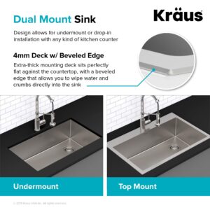 KRAUS 18 x 18 inch Standart PRO™ Drop-In Top Mount 16 Gauge Single Bowl 1-Hole Stainless Steel Kitchen Sink Set (5 Item Bundle: Sink, Bottom Grid, Drain Assembly, Drain Cap, Kitchen Towel), KHT301-18