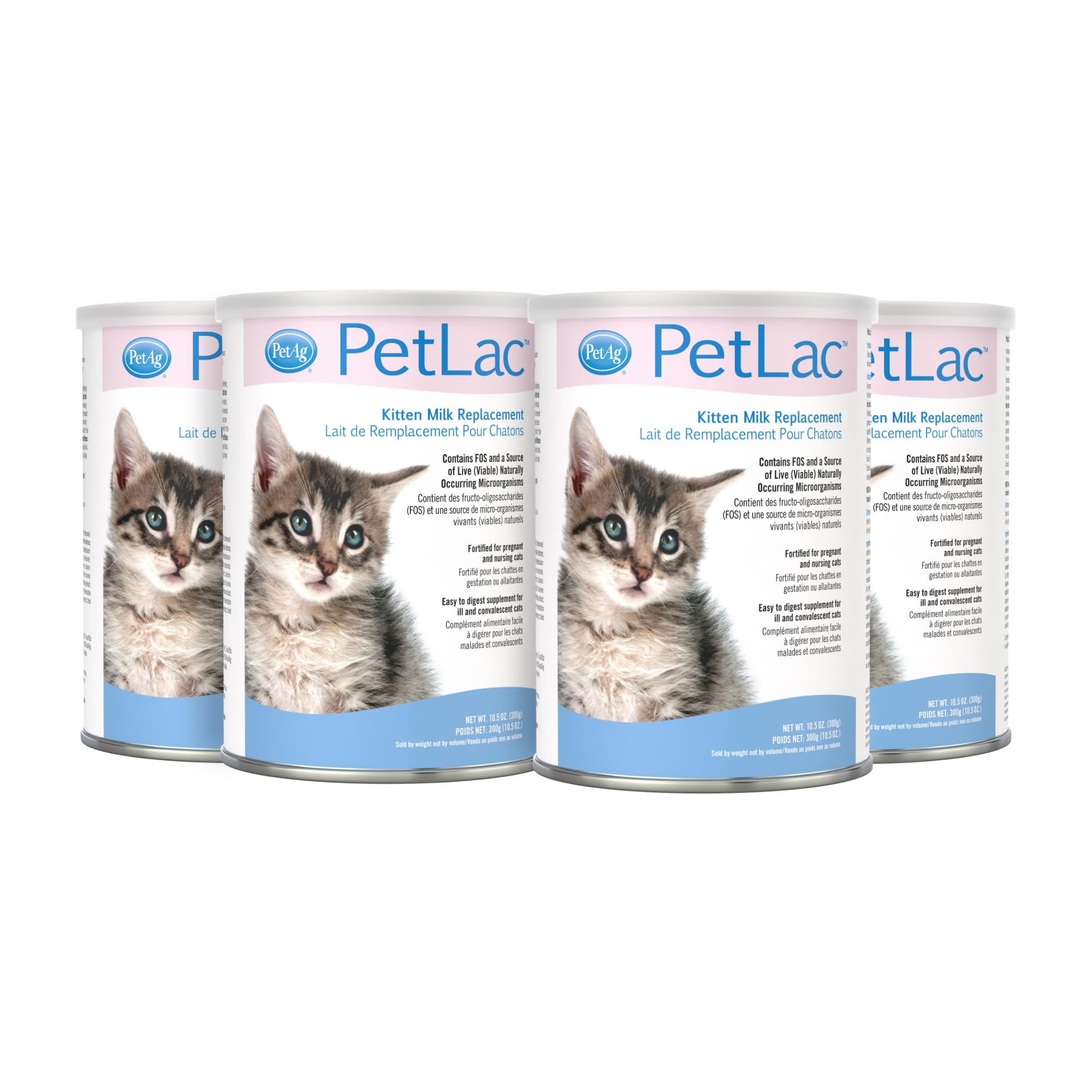 Pet-Ag PetLac Powder for Kittens - 10.5 oz, Pack of 4 - Kitten Milk Replacement Powder for Kittens Newborn to Six Weeks Old - Easy to Digest