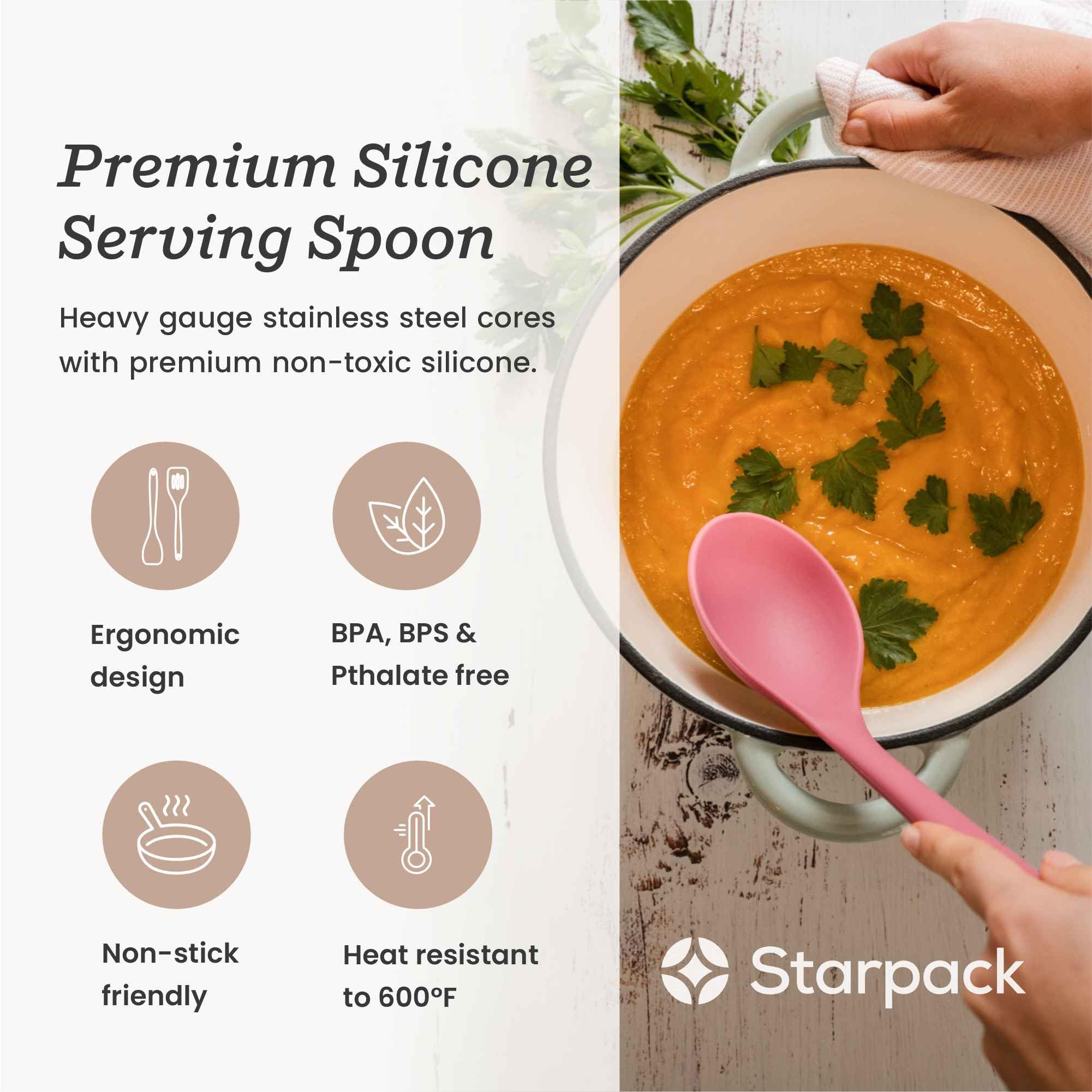 Starpack 'Winning Serve' XL Premium Silicone Serving Spoon (13.5") - Large Silicone Spoon for Cooking High Heat Resistant to 600°F - LFGB Grade Nonstick Mixing Spoons - Large Rubber Serving Spoons