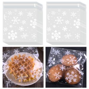 tatuo 200 pieces christmas cookie bags wrappers snowflake cellophane treat bags small holiday clear candy bag gifts goodies bags with self adhesive seal for gift giving