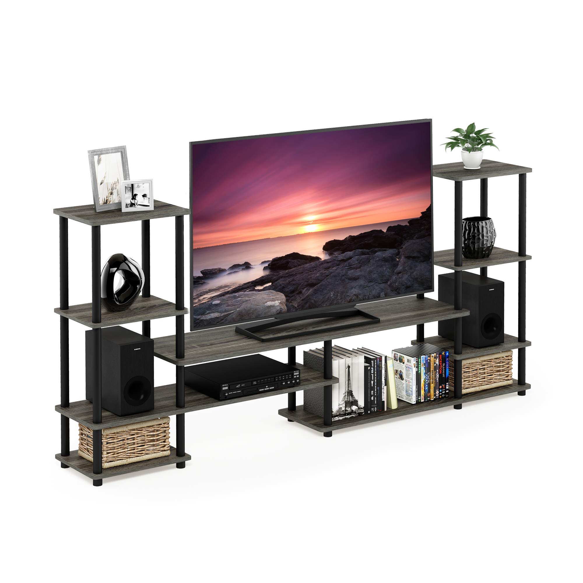 FURINNO Turn-N-Tube Grand Entertainment Center, French Oak Grey/Black