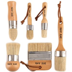 chalk & wax paint brush (set of 6) for waxing & painting projects – 100% natural boar bristles, ergonomic handles, minimum shedding – smooth coverage for furniture, milk paint & stencil by diyartz