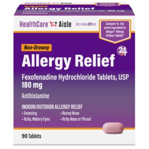 healthcareaisle allergy relief - fexofenadine hydrochloride tablets usp, 180 mg – 90 tablets – allergy medication, non-drowsy 24-hour allergy relief