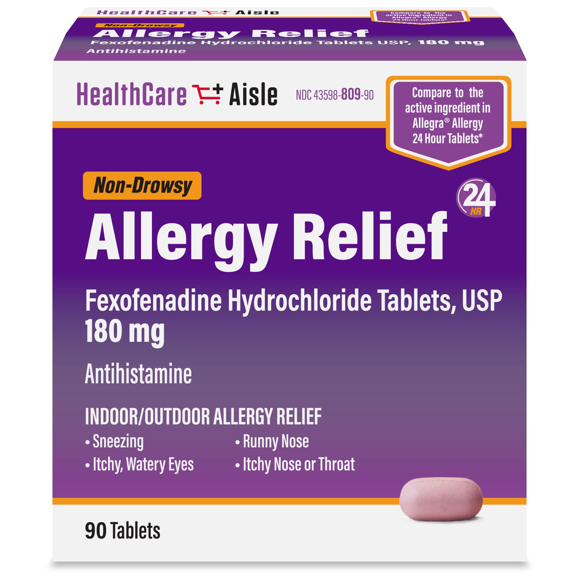 HealthCareAisle Allergy Relief - Fexofenadine Hydrochloride Tablets USP, 180 mg – 90 Tablets – Allergy Medication, Non-Drowsy 24-Hour Allergy Relief