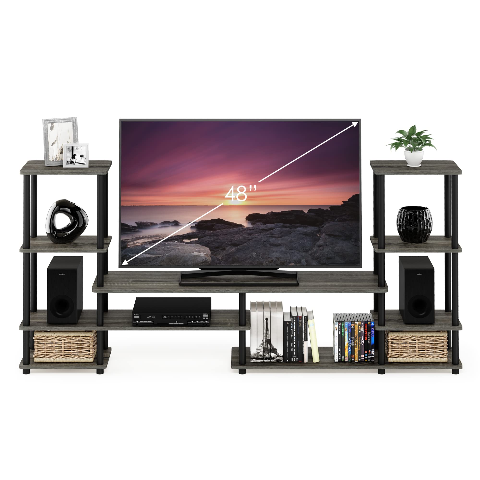 FURINNO Turn-N-Tube Grand Entertainment Center, French Oak Grey/Black