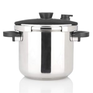 zavor ezlock stove top pressure cooker 10 quart - canning ready, stainless steel, multi pressure levels, easy locking, induction ready, 4 jar canning capacity, digital cookbook & steamer basket