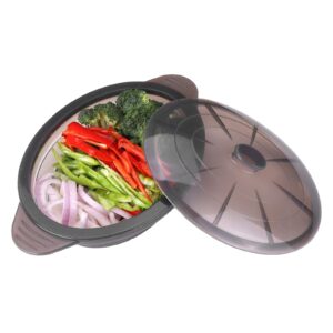 microwave steamer cooker collapsible bowl-silicone steamer cookware with handle lid for vegetables fish prep meal food with removable rack bpa free, easy to store, freezer & dishwasher safe, large