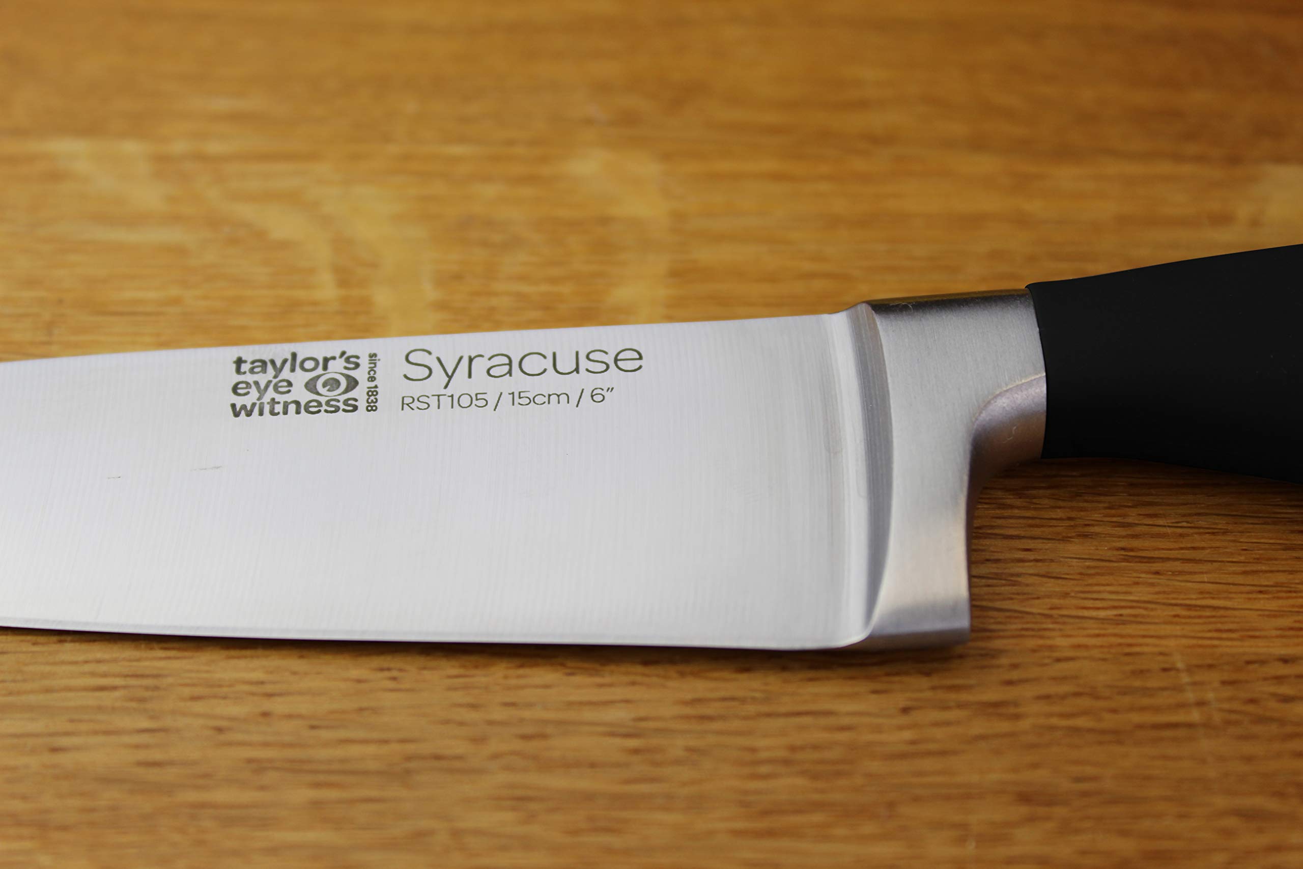 Taylors Eye Witness Syracuse Chefs/Cooks Kitchen Knife - Professional 15cm/6 Inch Cutting Edge, Multi Use. Precision Ground, Razor Sharp, Ultra Fine Blade. Soft Textured Grip Matte Black Handle.