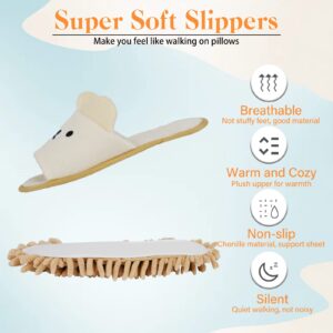 Liitrton 1 Pair Washable Mop Slippers Shoes Microfiber Chenille Reusable Dust Dirt Hair Cleaner for Office House Polishing Cleaning (Beige)