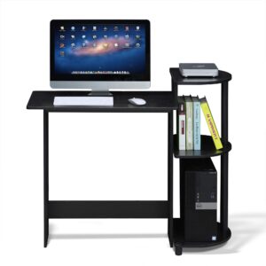 Furinno Compact Computer Desk with Shelves, Round Side, Americano/Black