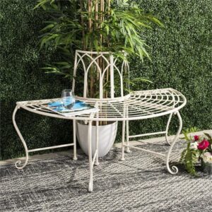 SAFAVIEH PAT5018A Collection Abner Antique White Wrought Iron 45.75" Outdoor Garden Bench