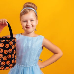 Jolly Jon Halloween Trick or Treat Bags - Kids Candy Bucket Tote Bag - Pumpkin Design on Black Basket - 9.5 x 9 inches