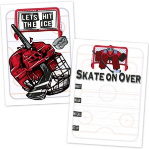 Hockey Birthday Party Invitations for Kids (20 Count with Envelopes) - Fill in the Blank Invites for Ice Hockey Player - Goalie - Winter Sports