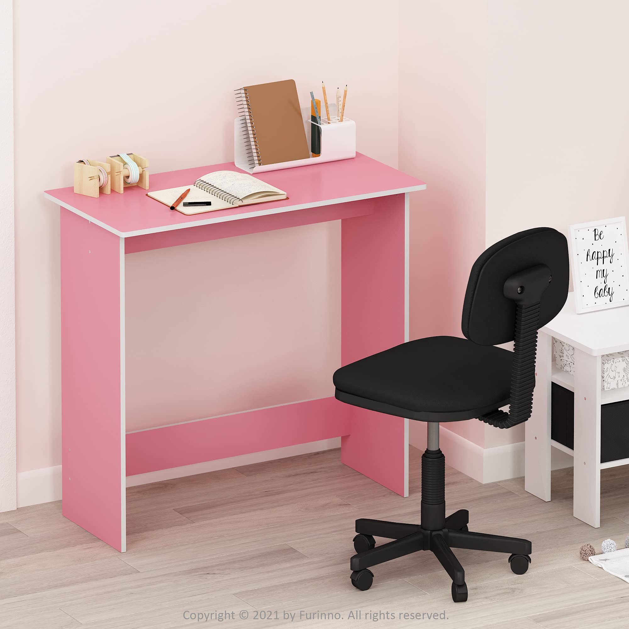 FURINNO Simplistic Study Table, Pink, 15.5 in x 31.5 in x 29.75 in (D x W x H)