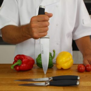 Taylors Eye Witness Syracuse Kitchen Knife 3pce Set - Paring 9cm/3.5”, Chefs 15cm/6” & Cooks All Purpose 13cm/5” Cutting Edge. Ultra Fine, Razor Sharp Blade. Soft Textured Grip Matte Black Handle.